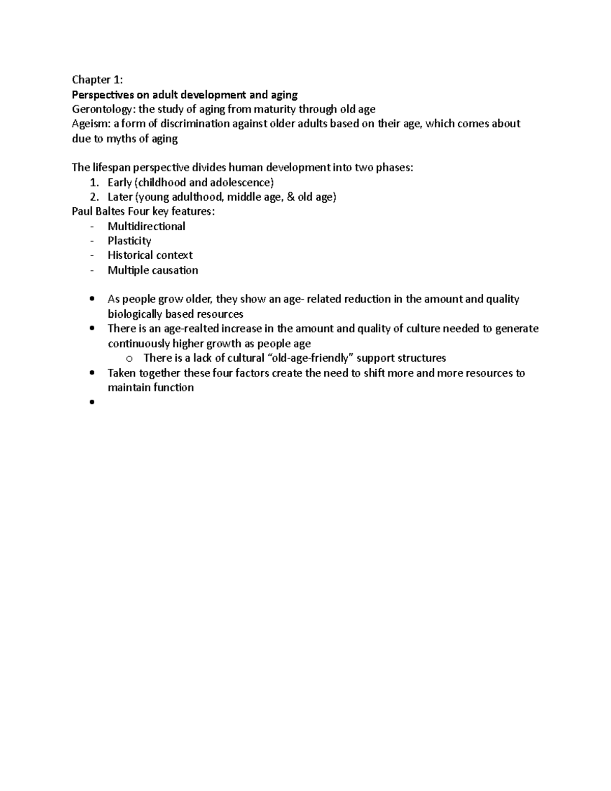 Chapter 1 - These lecture notes talk about the perspectives on adult ...