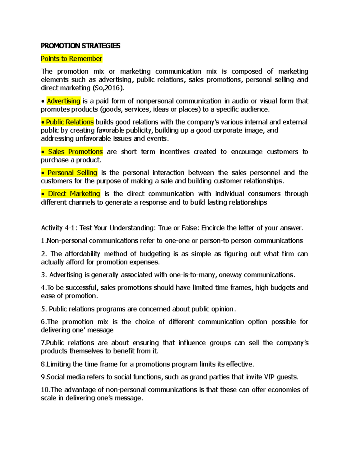 Promotion Strategies - PROMOTION STRATEGIES Points to Remember The ...