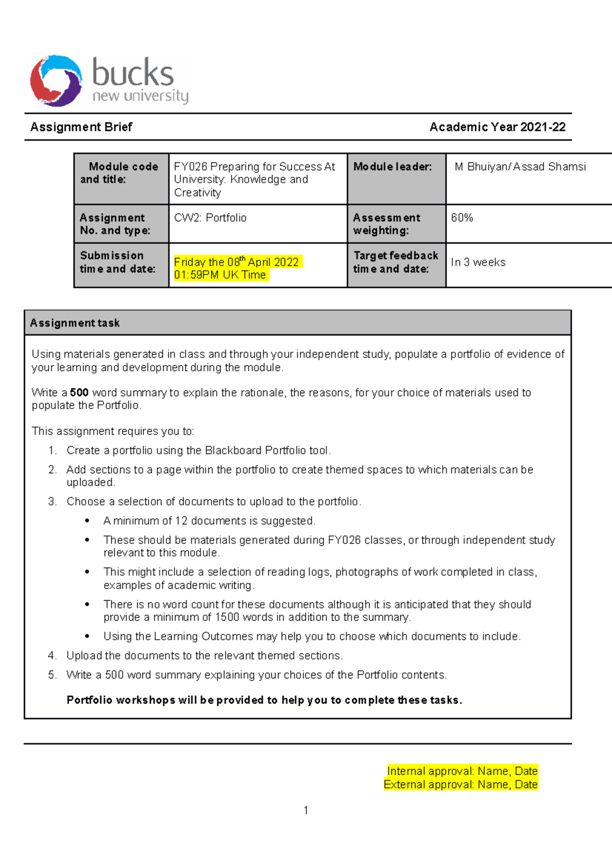 FY026 CW2 Assignment brief - Assignment Brief Academic Year 2021 ...