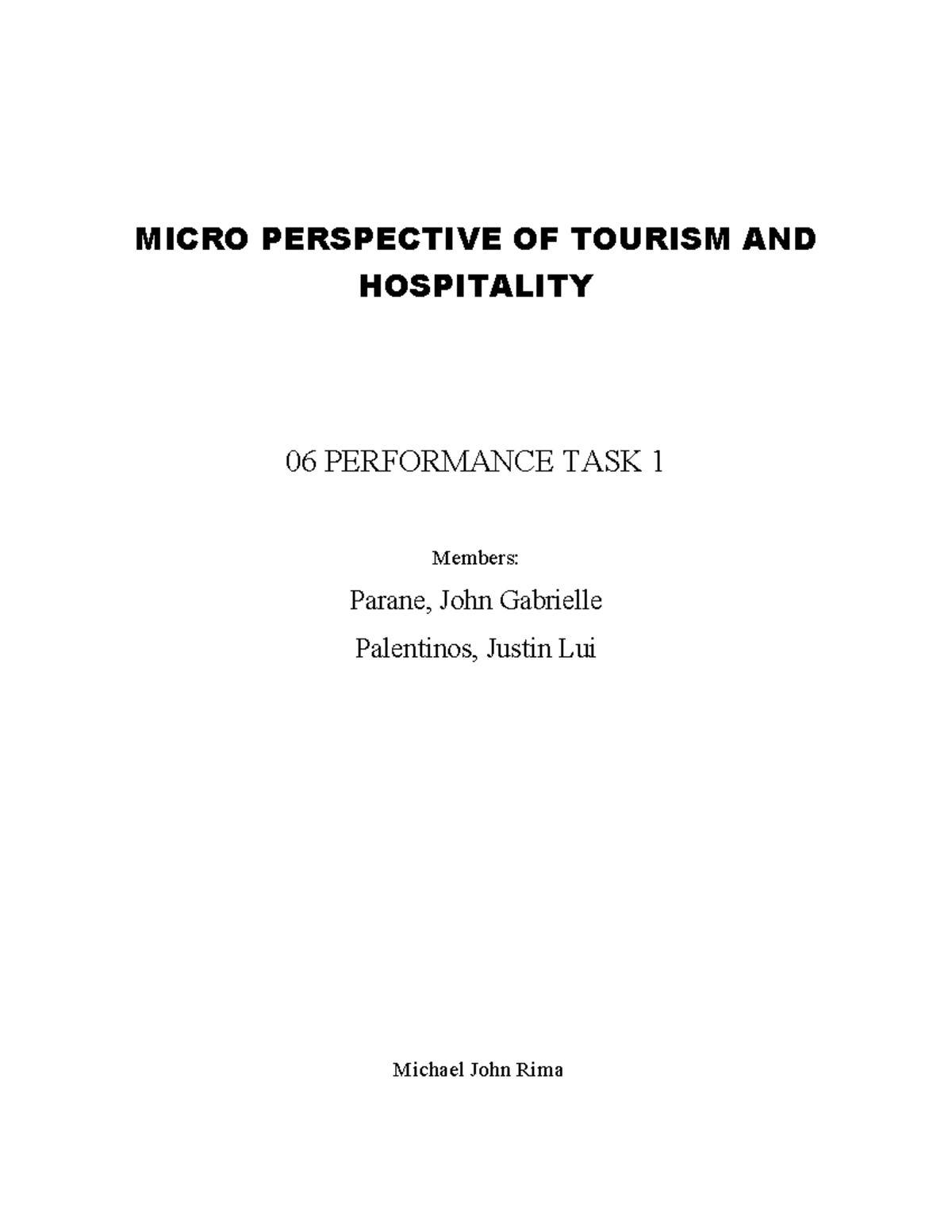 MICRO PERSPECTIVE Performance Task - MICRO PERSPECTIVE OF TOURISM AND ...