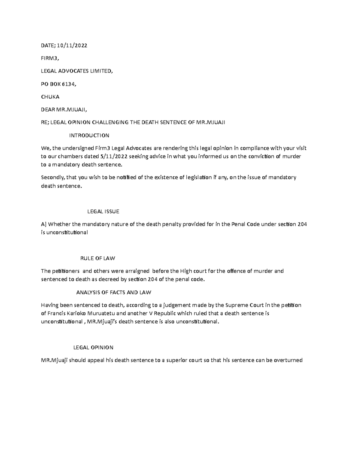 LCS - legal communication skill - DATE; 10/11/ FIRM3, LEGAL ADVOCATES ...