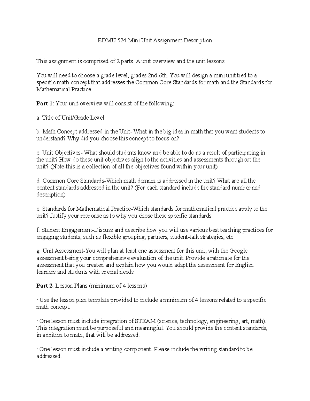 EDMU 524 Mini Unit Assignment Description - EDMU 524 Mini Unit ...
