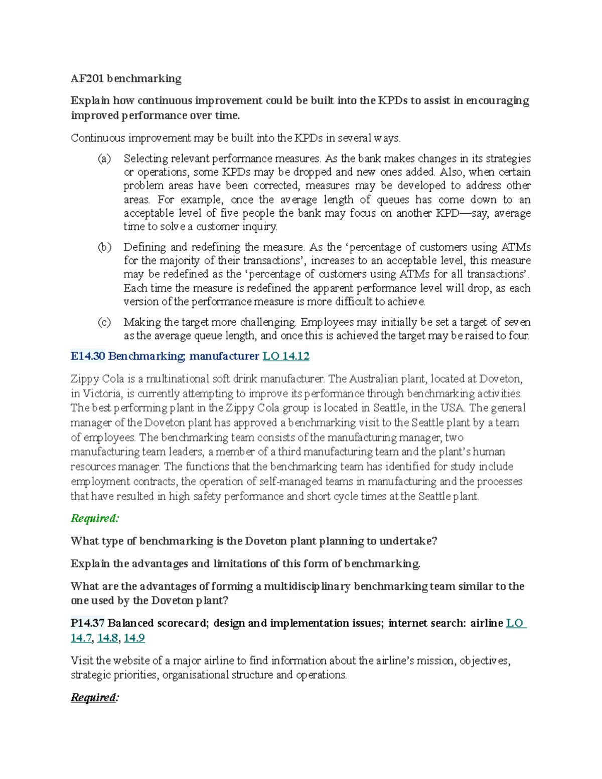 AF201 benchmarking - week 10 - 11 - AF201 benchmarking Explain how ...