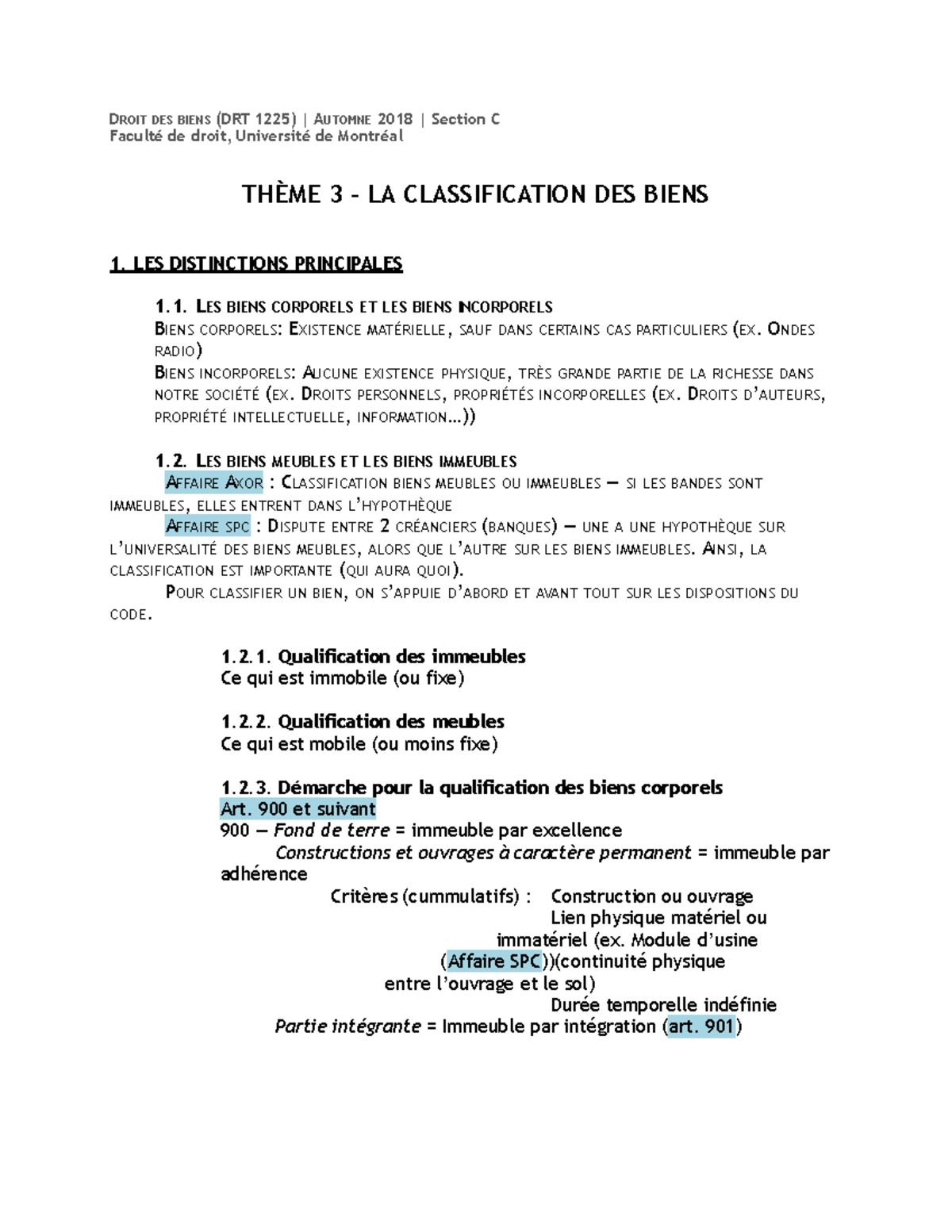Classification des biens - DROIT DES BIENS (DRT 1225) | AUTOMNE 2018 ...