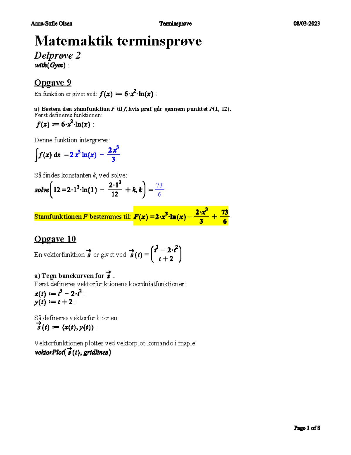Matematik terminsprøve - Matemaktik terminsprøve Delprøve 2 : Opgave 9 ...