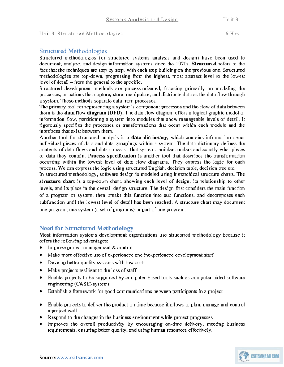 SAD unit 3 - Lecture notes 3 - S ys te m s An a lys is a n d D e s ig n ...