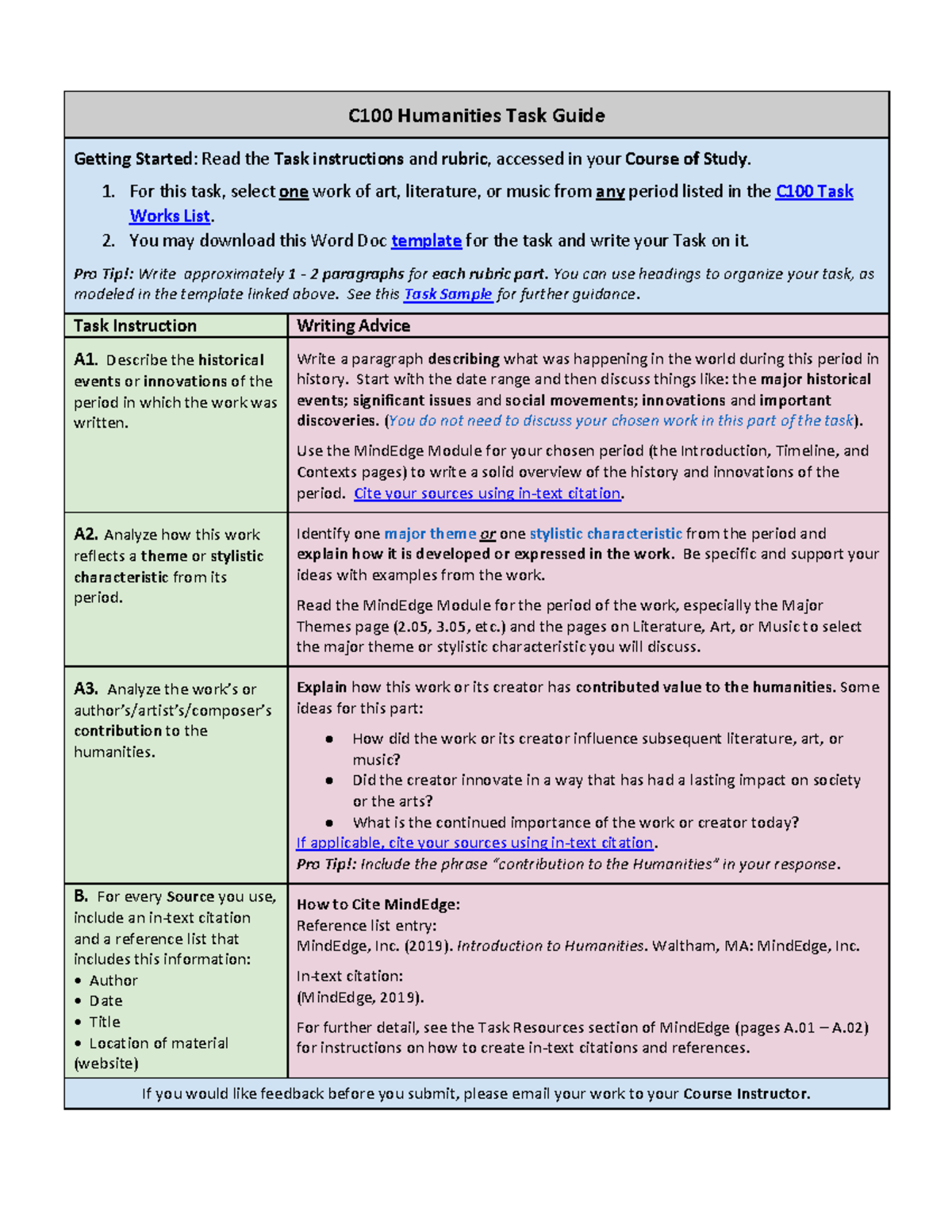 Task guide for c100 humanities to complete before taking final - C100 Humanities Task Guide ...