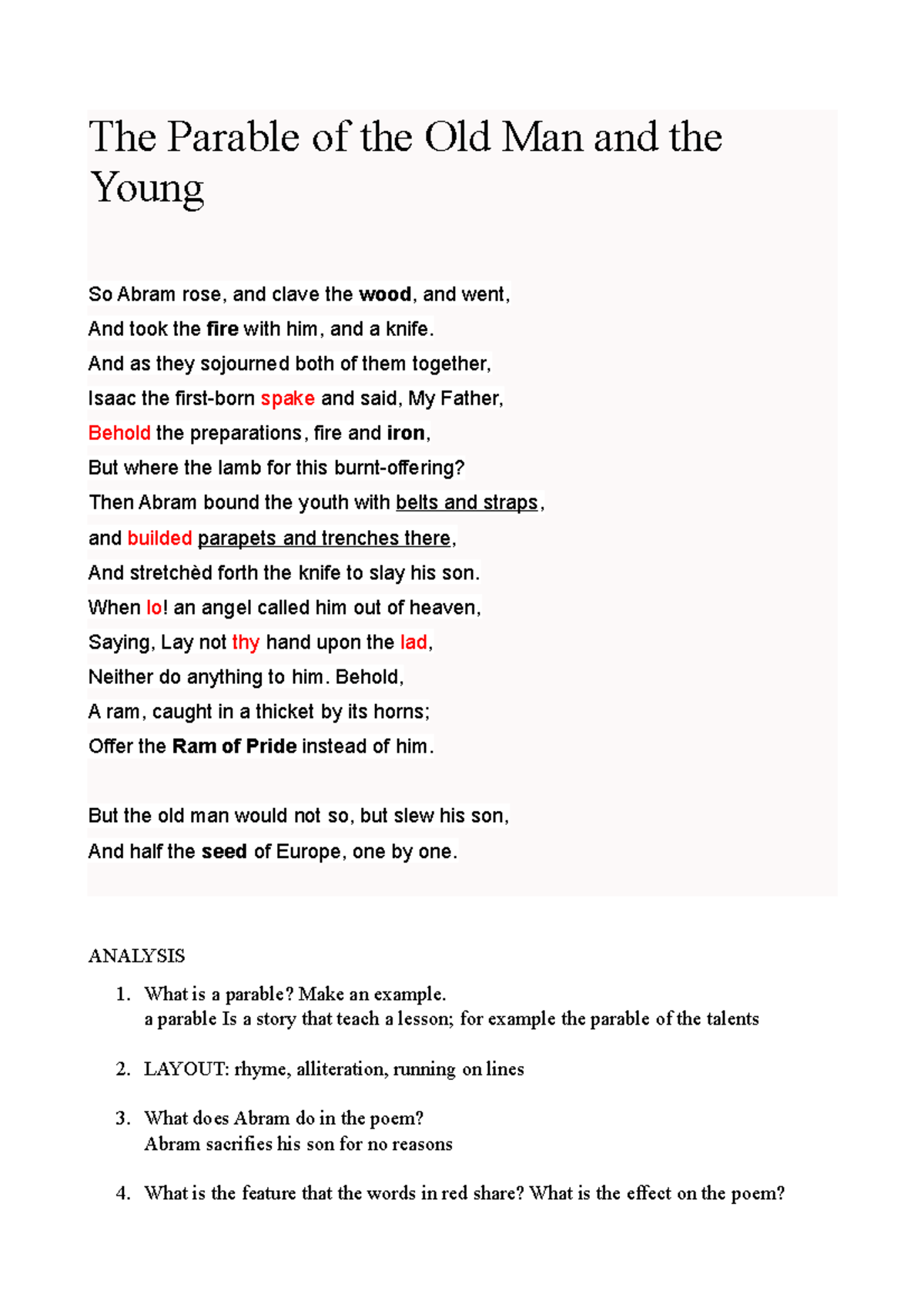 The parable of the old man and the young - The Parable of the Old Man ...