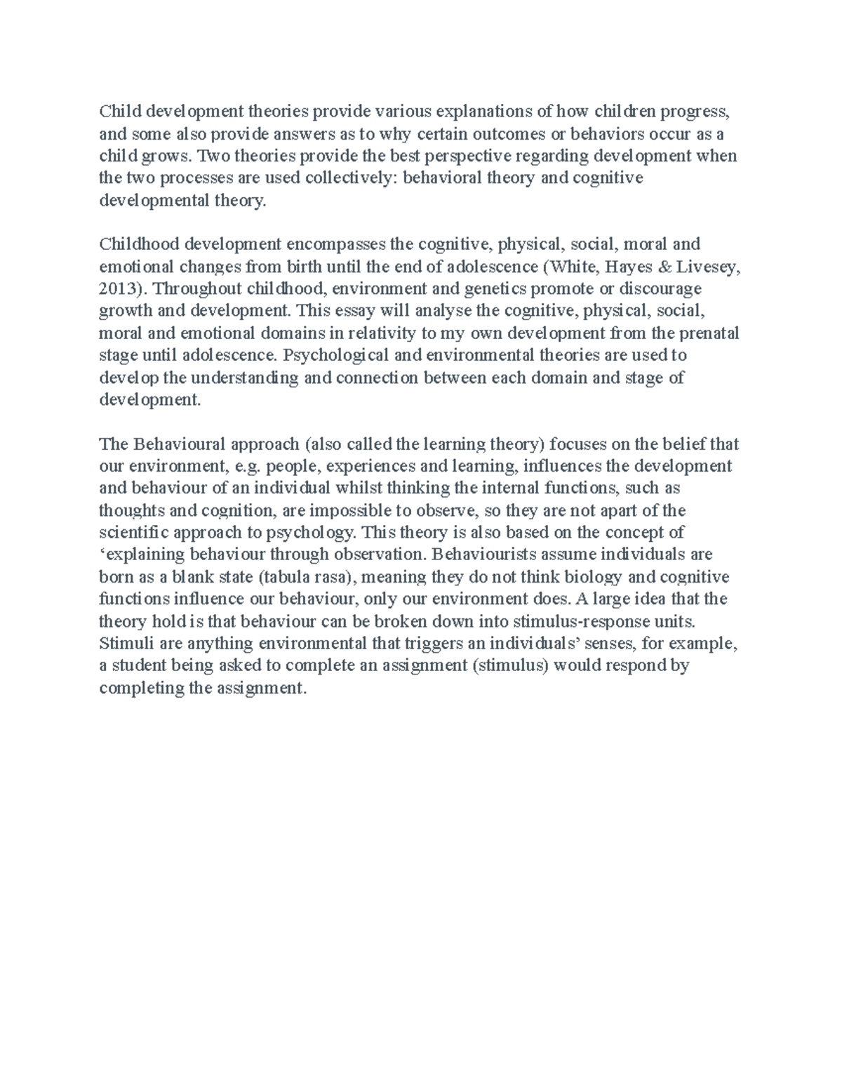 Child dev2 - written assignment - Child development theories provide ...