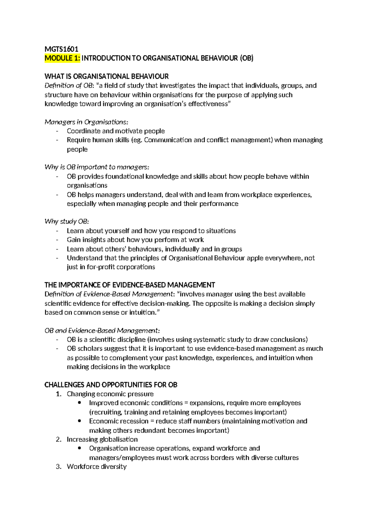 Modules - module notes - MGTS MODULE 1: INTRODUCTION TO ORGANISATIONAL ...