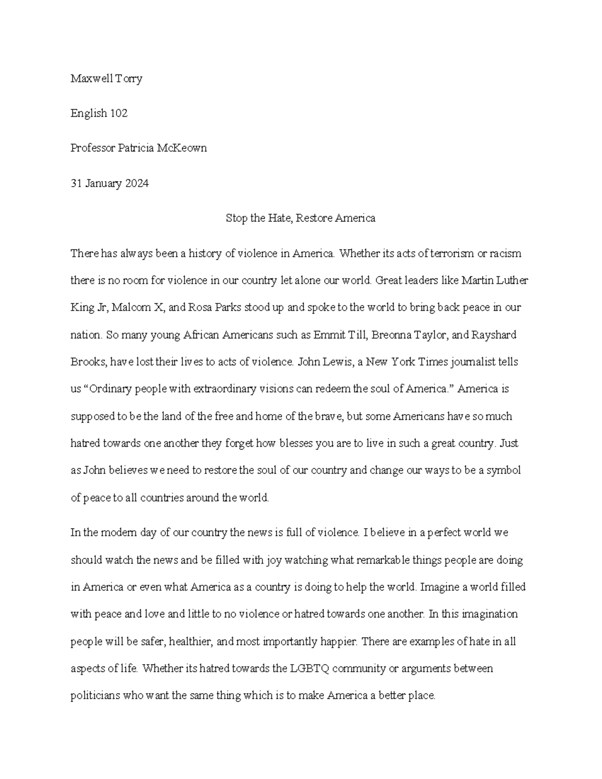 Response Journal #1 - [o jpiogiuytfuyfrd - Maxwell Torry English 102 ...