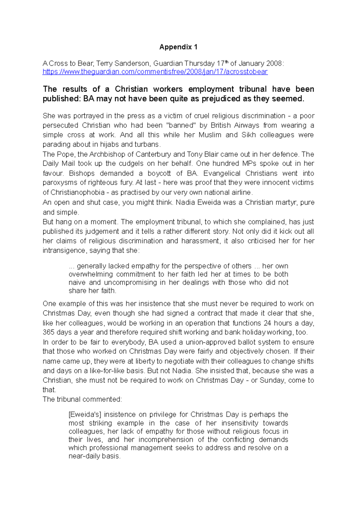 Appendix 1-2 - example of cases to analyse - Appendix 1 A Cross to Bear ...