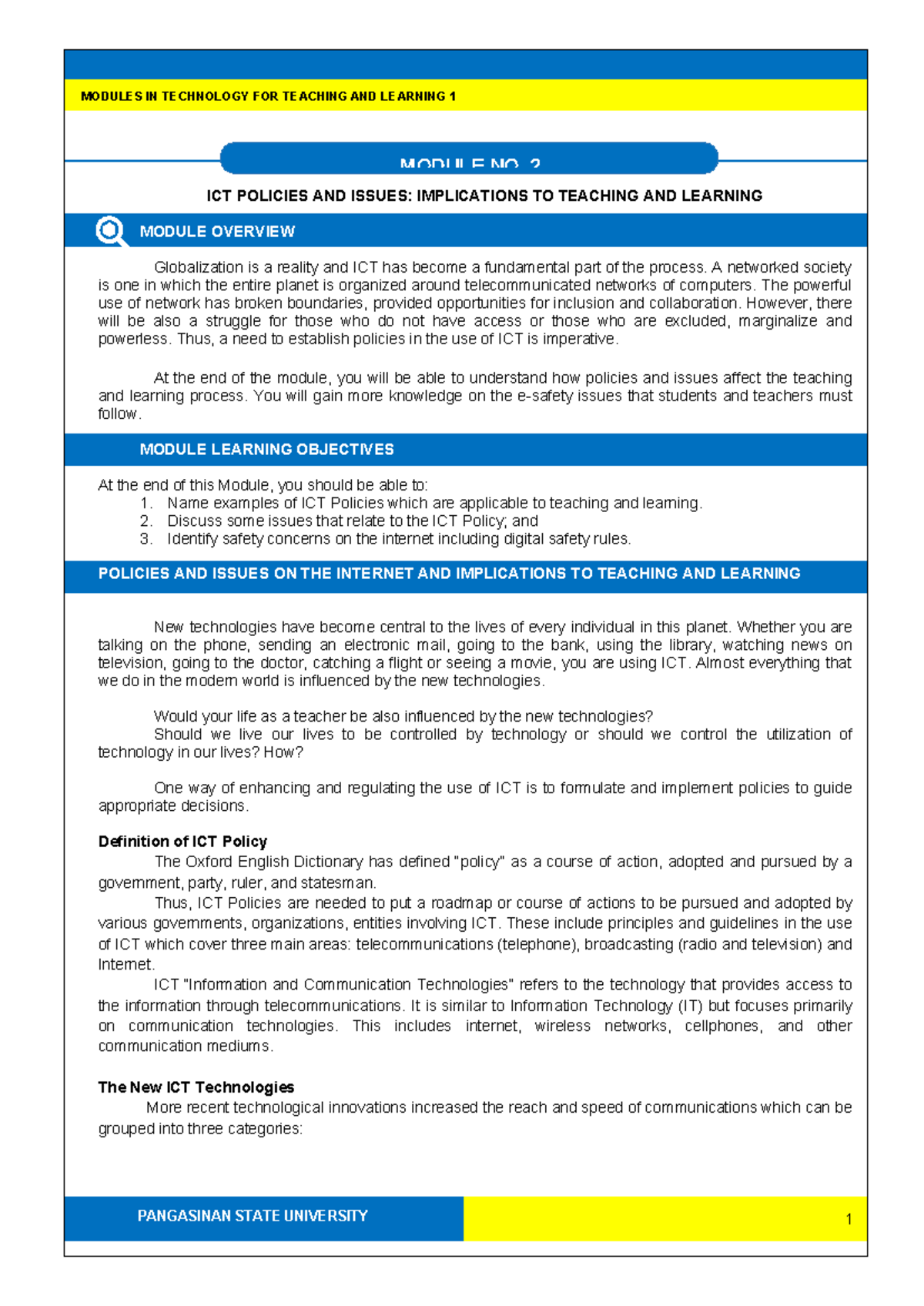 TTL1- Module-2 - HUIUU - MODULE NO. 2 PANGASINAN STATE UNIVERSITY ICT ...