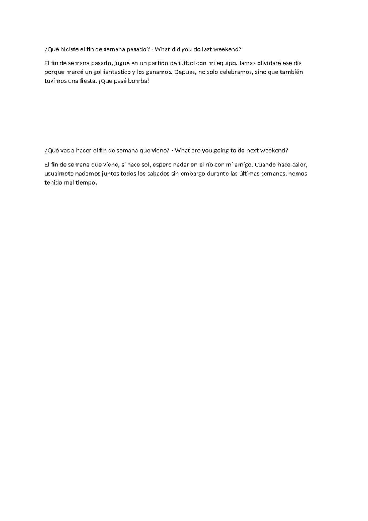 Qué hiciste el fin de semana pasado & el fin de semana pasado - ¿Qué ...