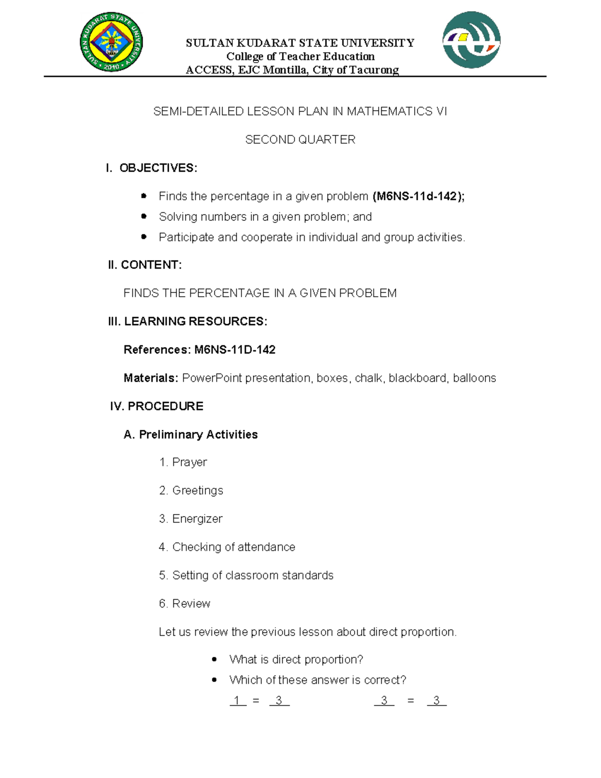 Final-DEMO-MATH - College of Teacher Education ACCESS, EJC Montilla ...