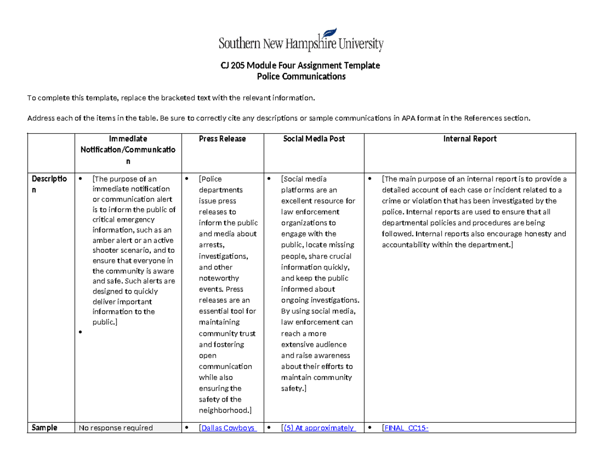 CJ 205 Module Four Assignment Template - CJ 205 Module Four Assignment ...
