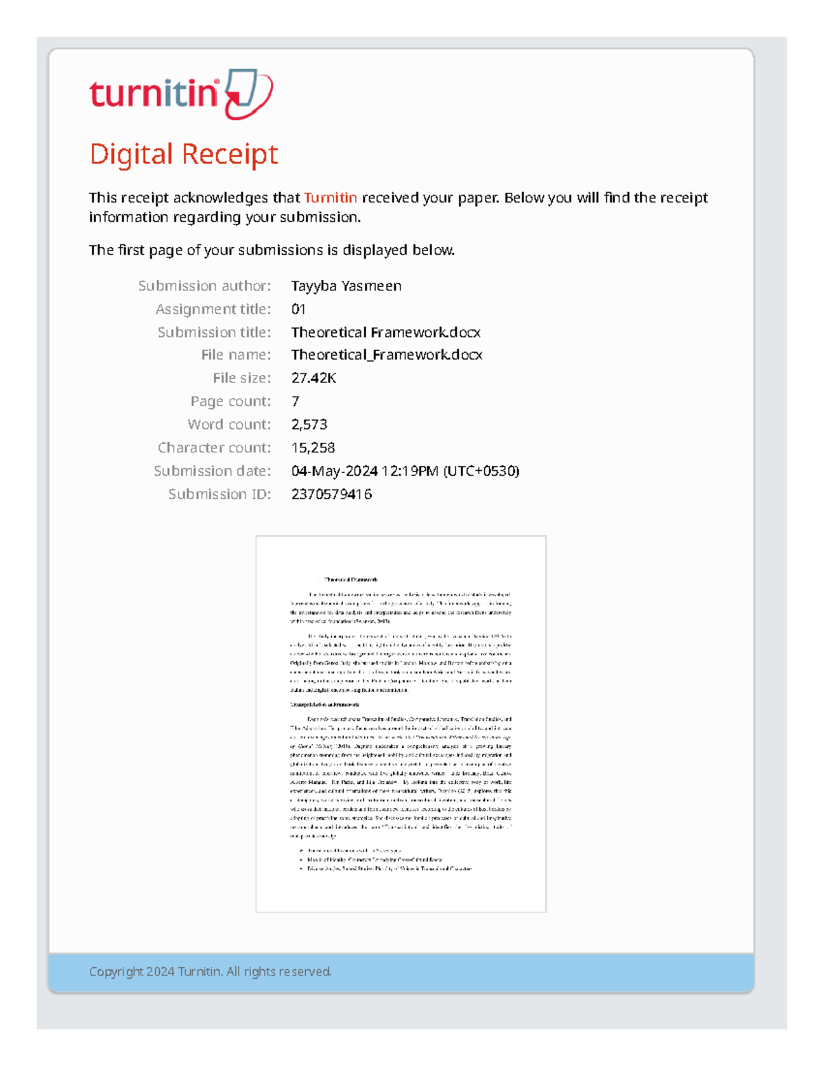 Receipt Theoretical Framework - Submission author: Assignment title: Submission title: File name ...