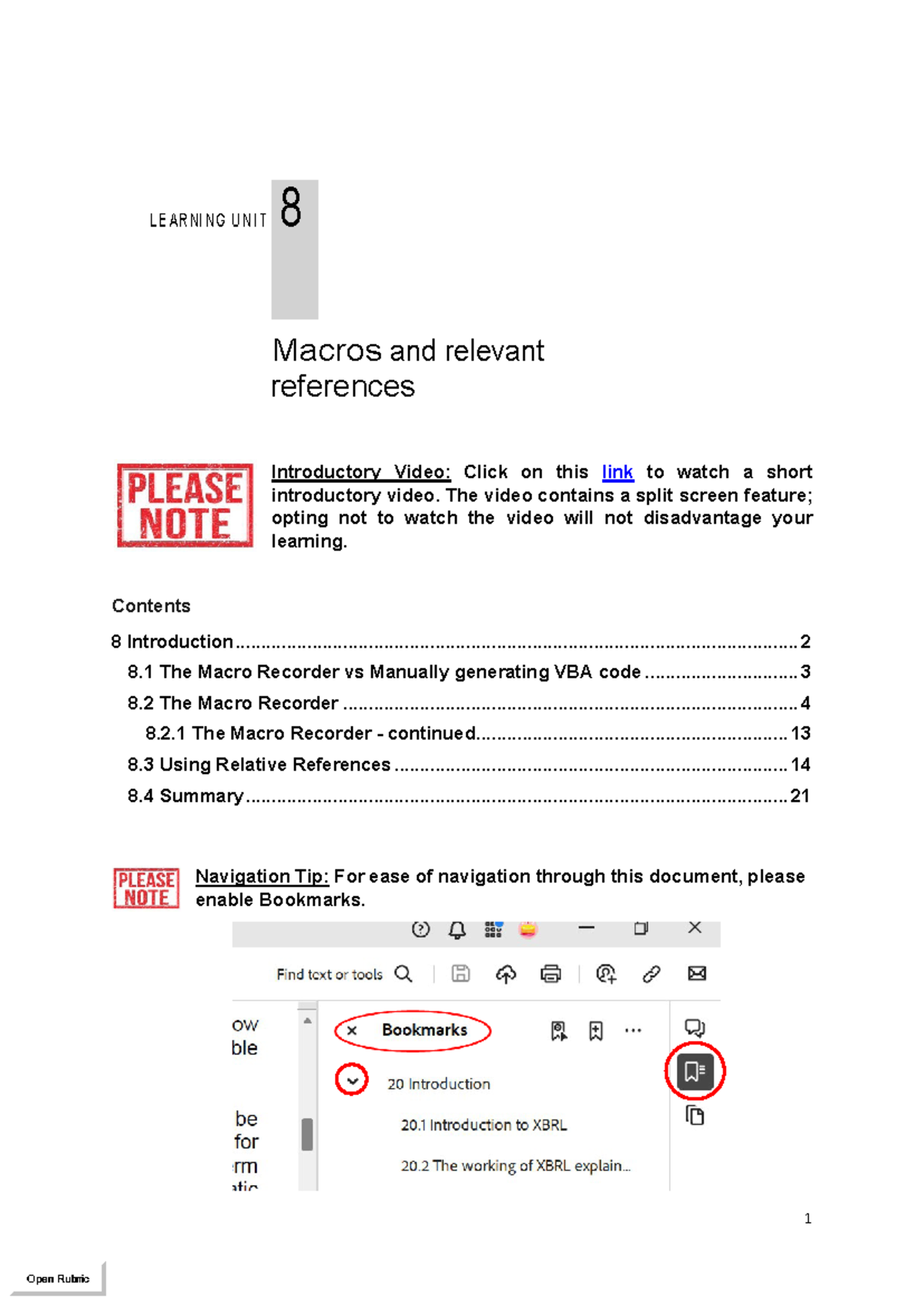 Learning Unit 8 - Macros and relevant references - L E A R NI NG U N I T 2 5 Macros and relevant ...