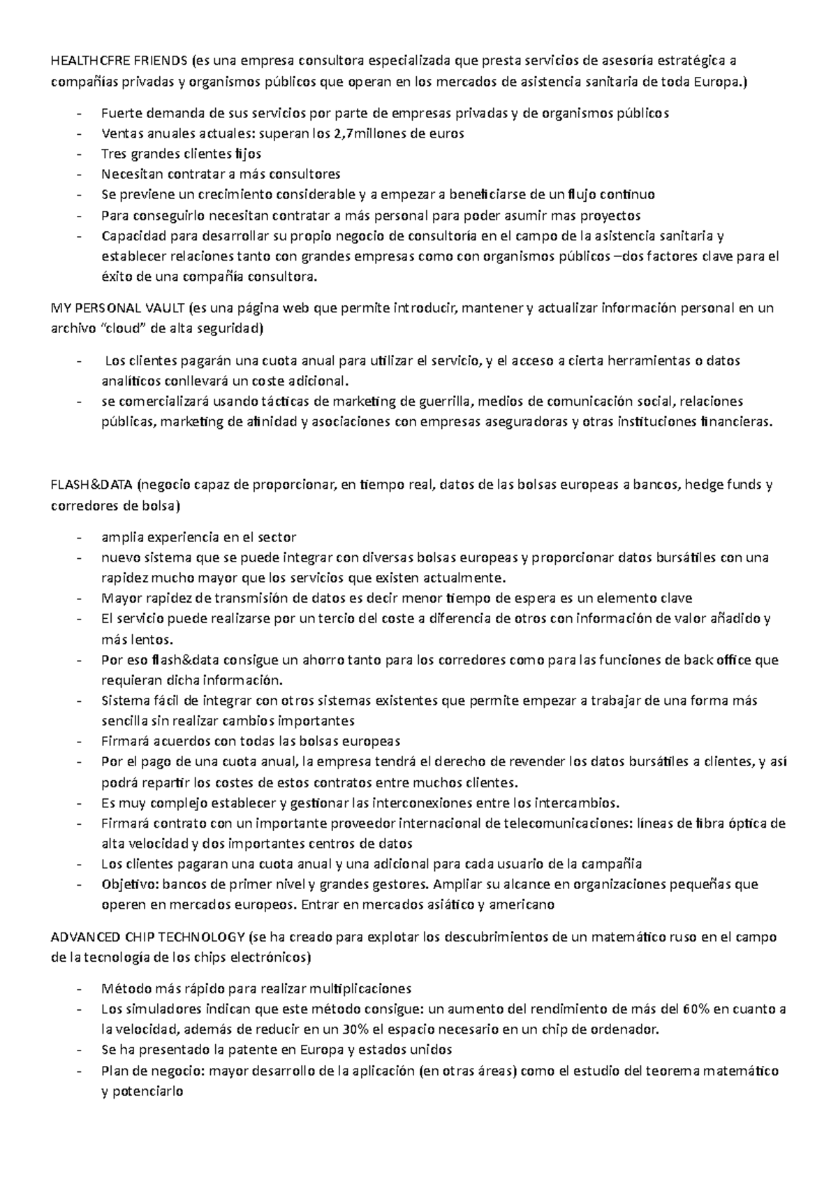 Caso nero capital exercici - HEALTHCFRE FRIENDS (es una empresa ...