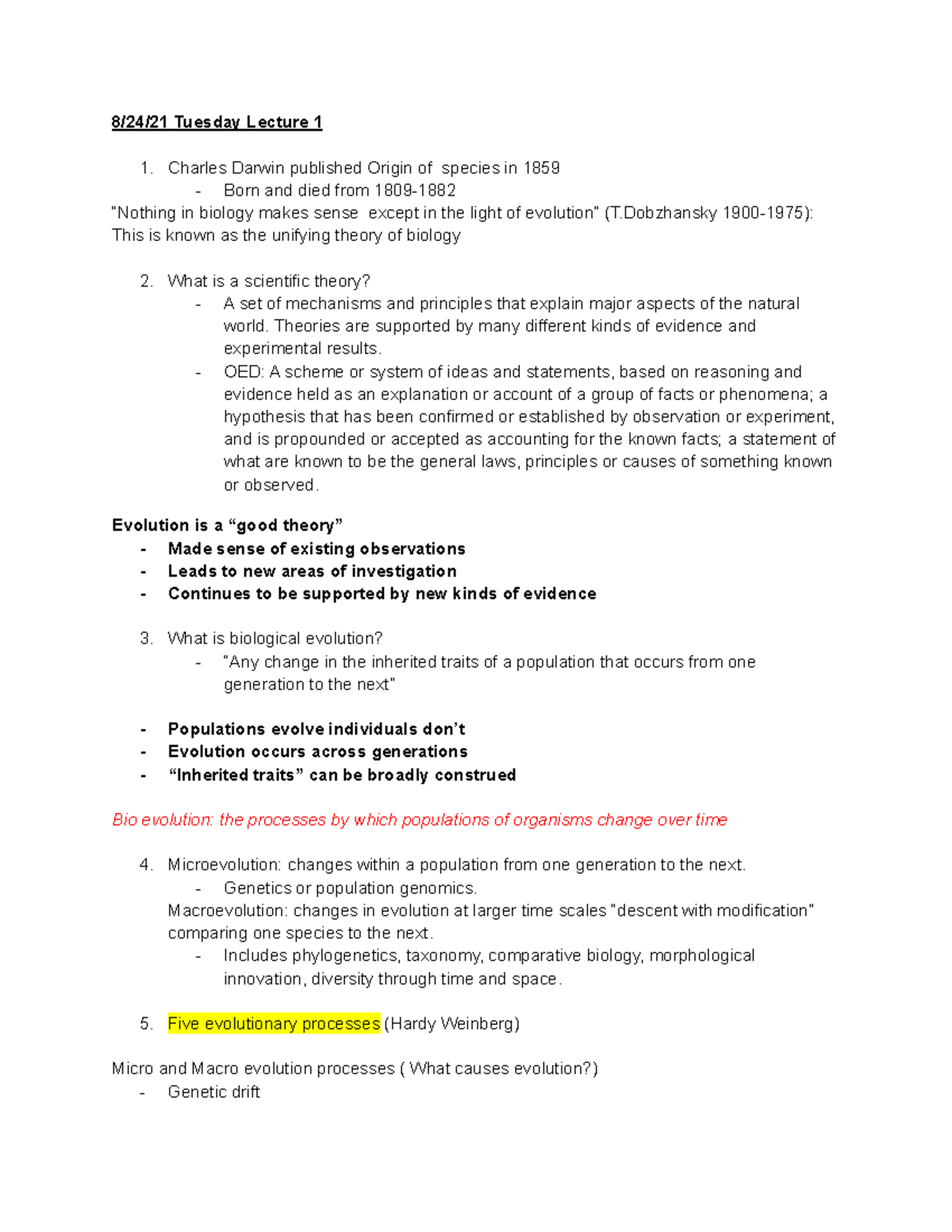 Exam 1 - Chapter 1-4 Barbara Whitlock lecture notes - 8/24/21 Tuesday ...