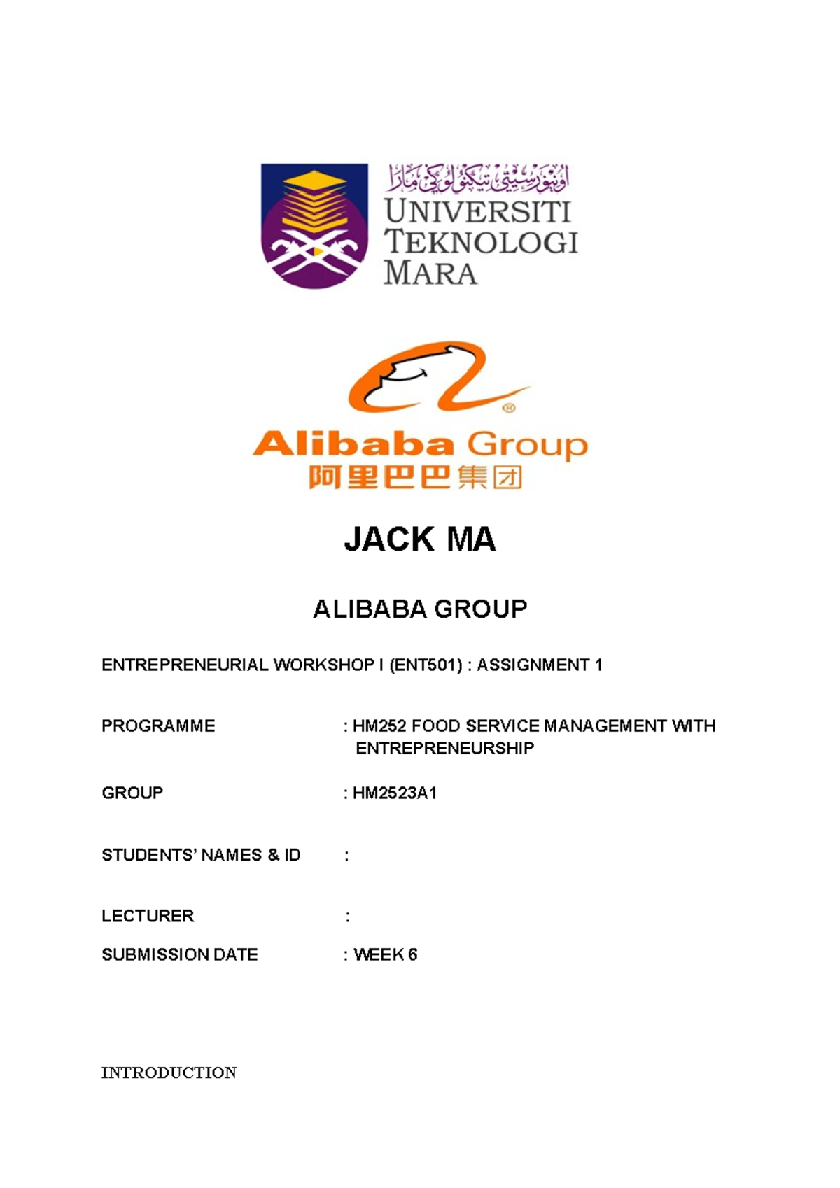 ENT501 PAIR Assignment 1 Group 4 - JACK MA ALIBABA GROUP ...