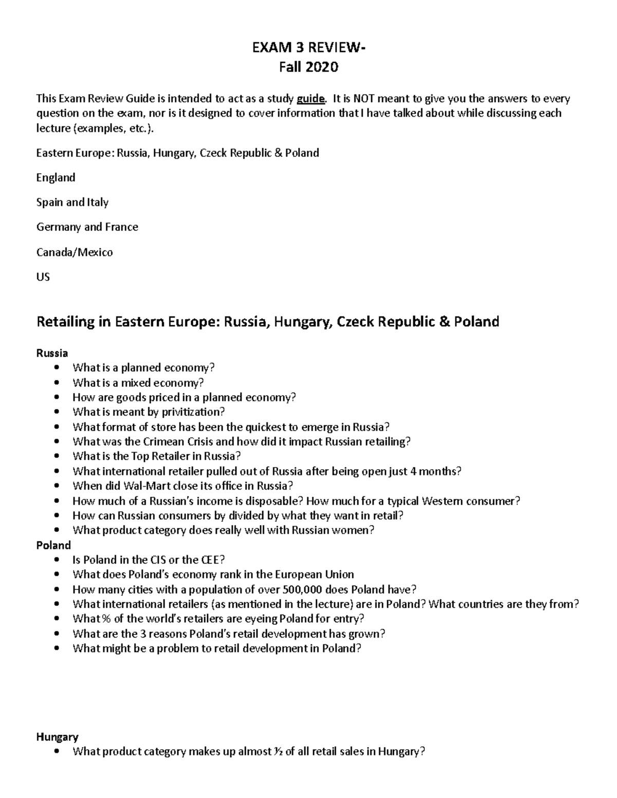 EXAM 3 Review-Fall 2020 - EXAM 3 REVIEW- Fall 2020 This Exam Review ...