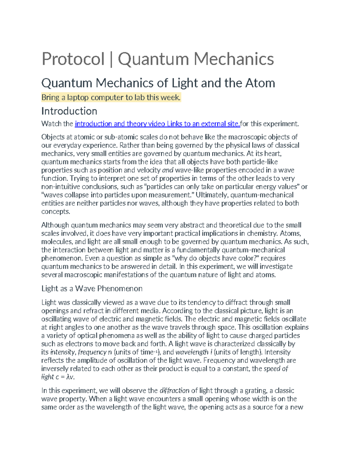 Quantum Protocol-1 - Lab#7 Protocol - Protocol | Quantum Mechanics Quantum Mechanics of Light ...