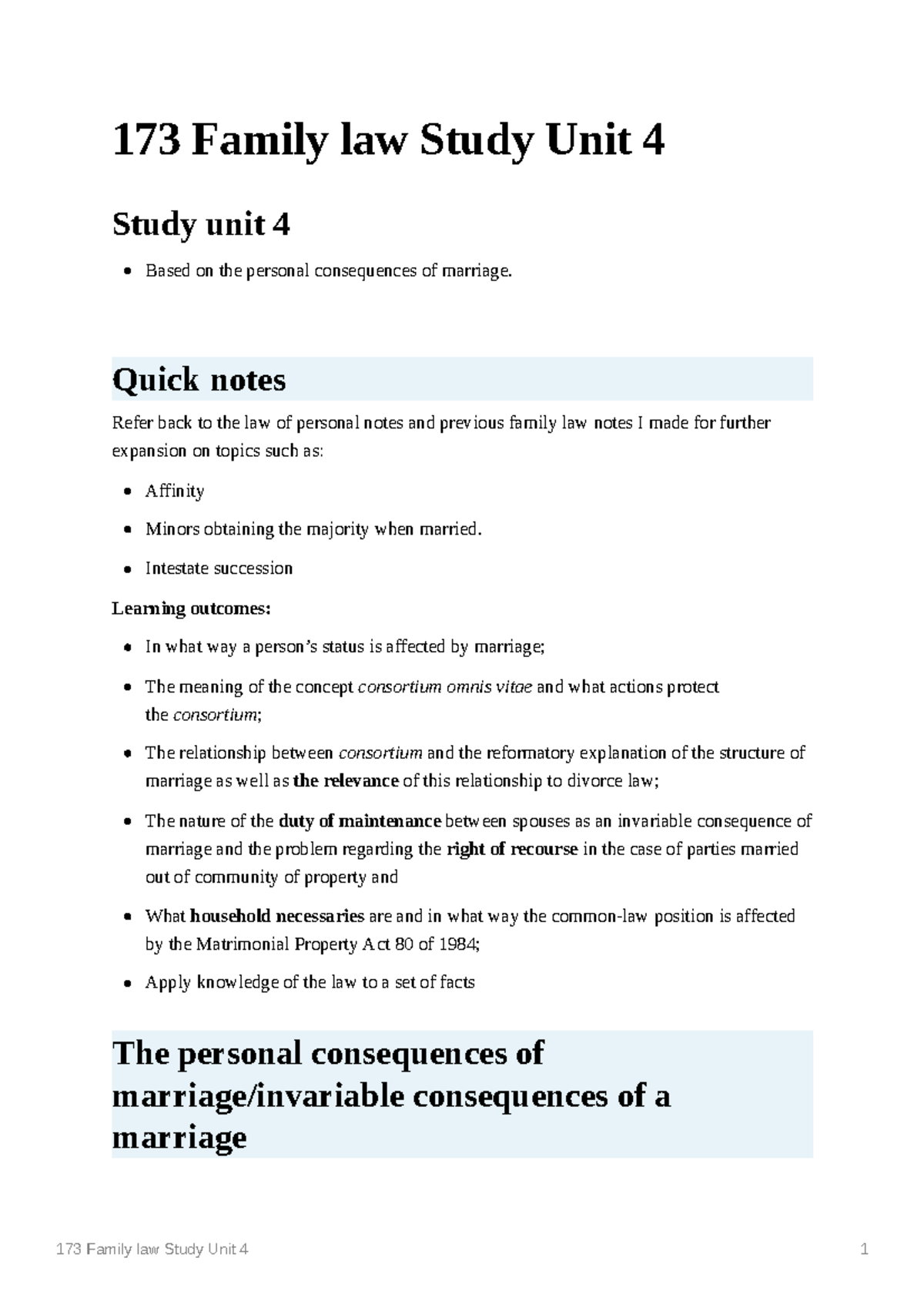 173 Family law Study Unit 4 - 173 Family law Study Unit 4 Study unit 4 ...