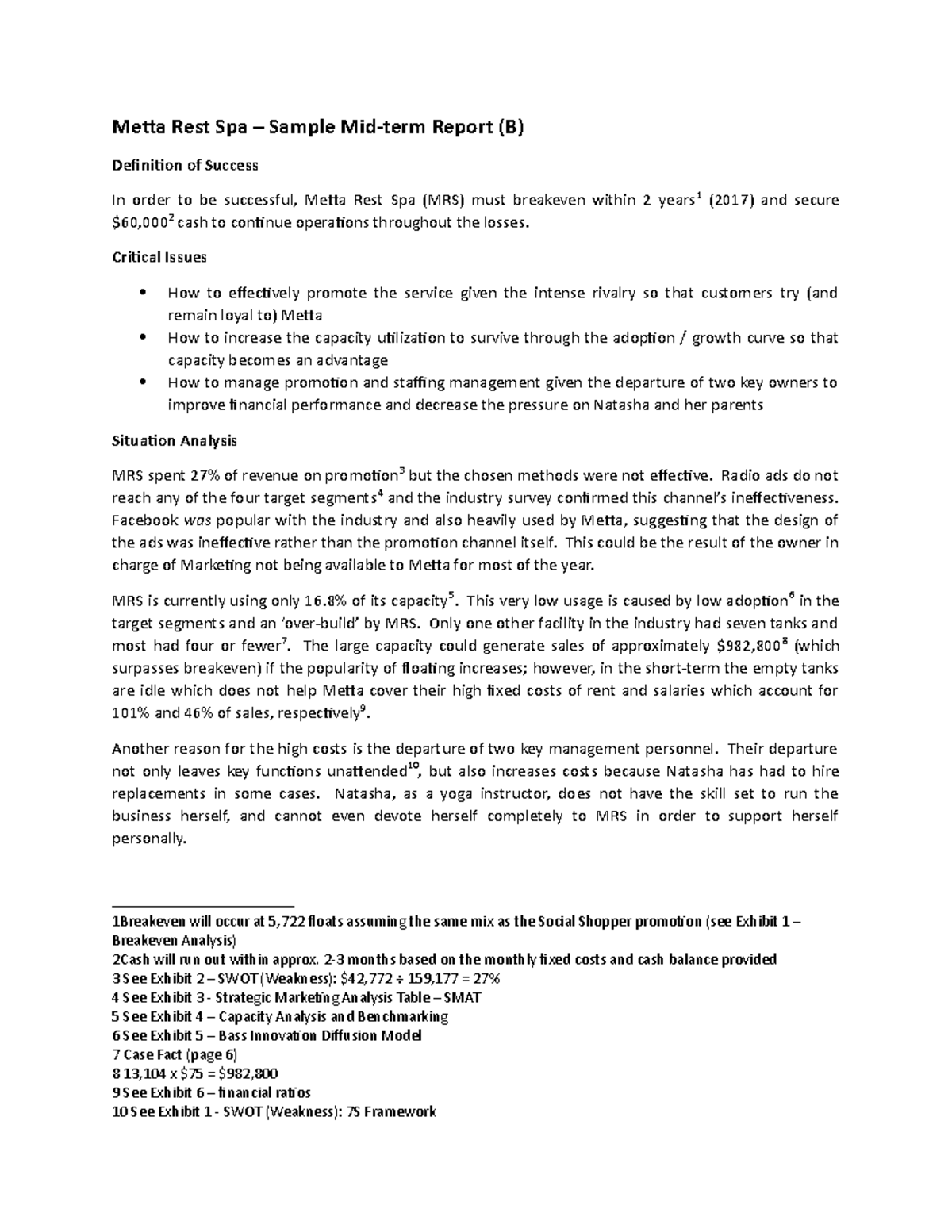 Metta Rest Spa Sample Mid-term Report (B) - Critical Issues How to ...