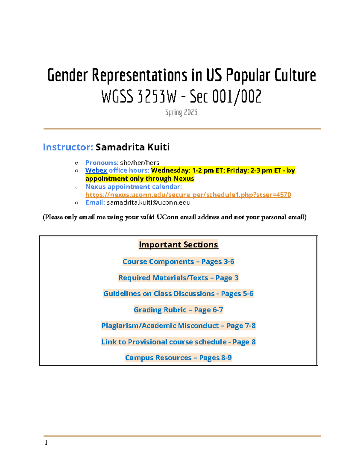 Syllabus WGSS 3253 W-Sec 001 002 Spring 2023 S - Gender Representations ...