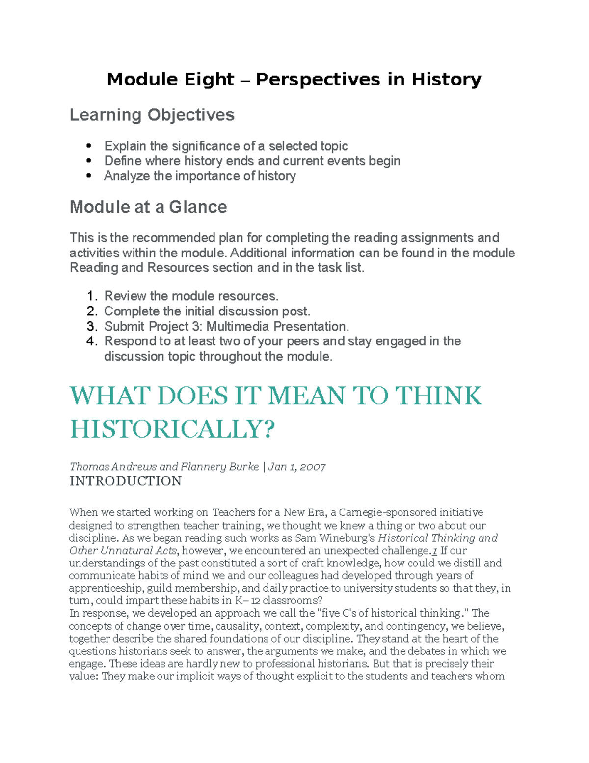 Module Eight - Additional information can be found in the module ...