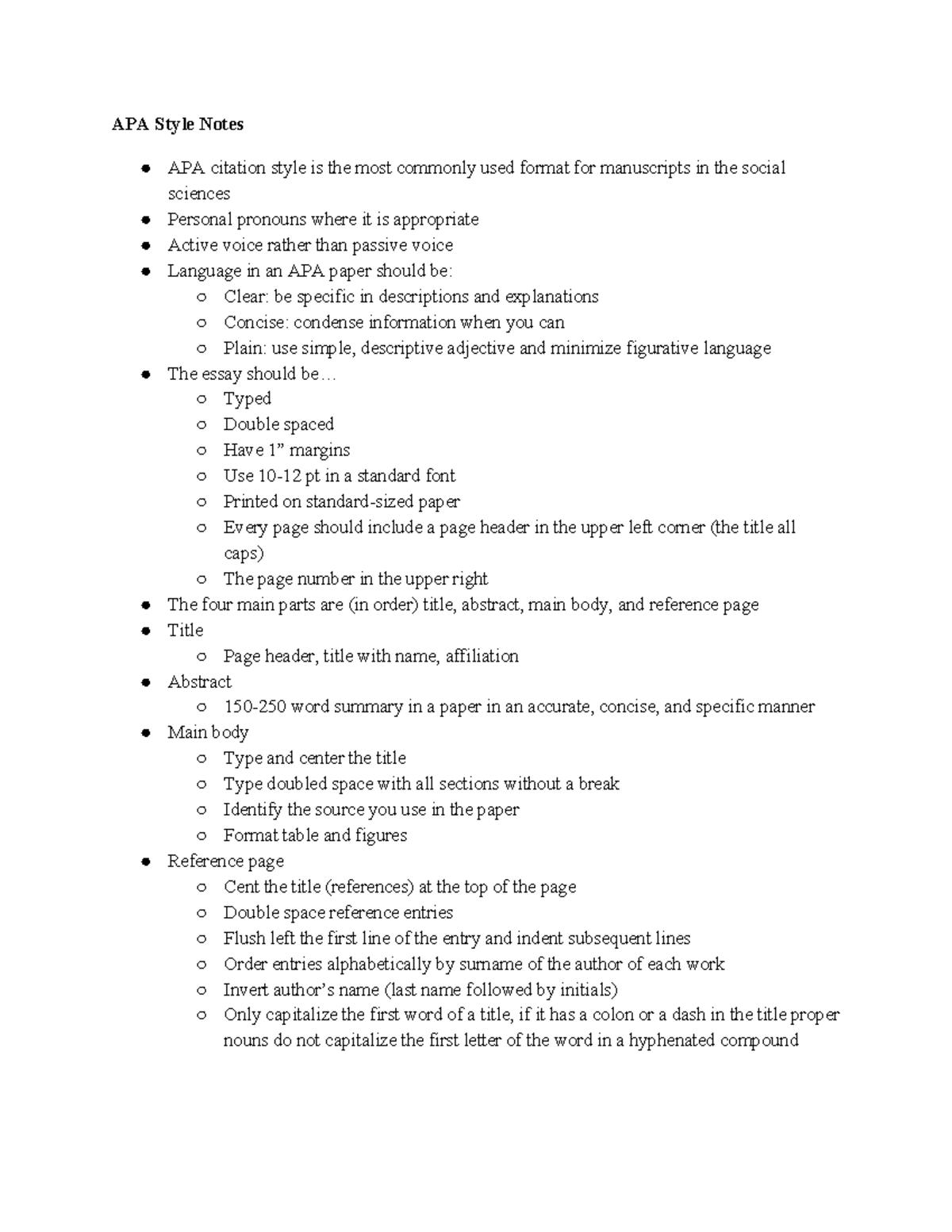 APA Style Notes - APA Style Notes APA citation style is the most ...