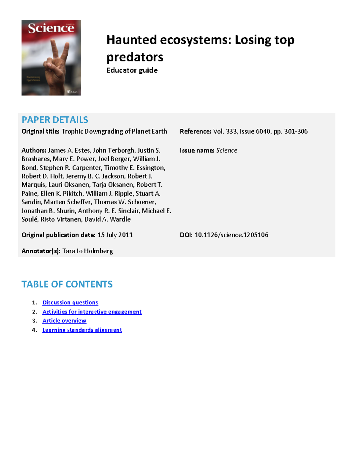 Trophic Cascades Eg For Ecology Unit Paper Details Original Title