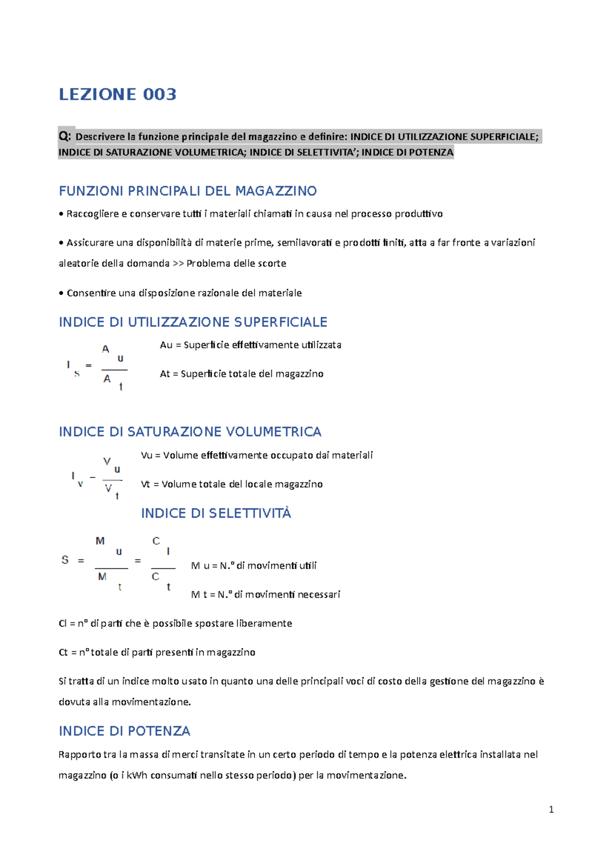Logistica aperte - paniere - LEZIONE 003 Q: Descrivere la funzione ...