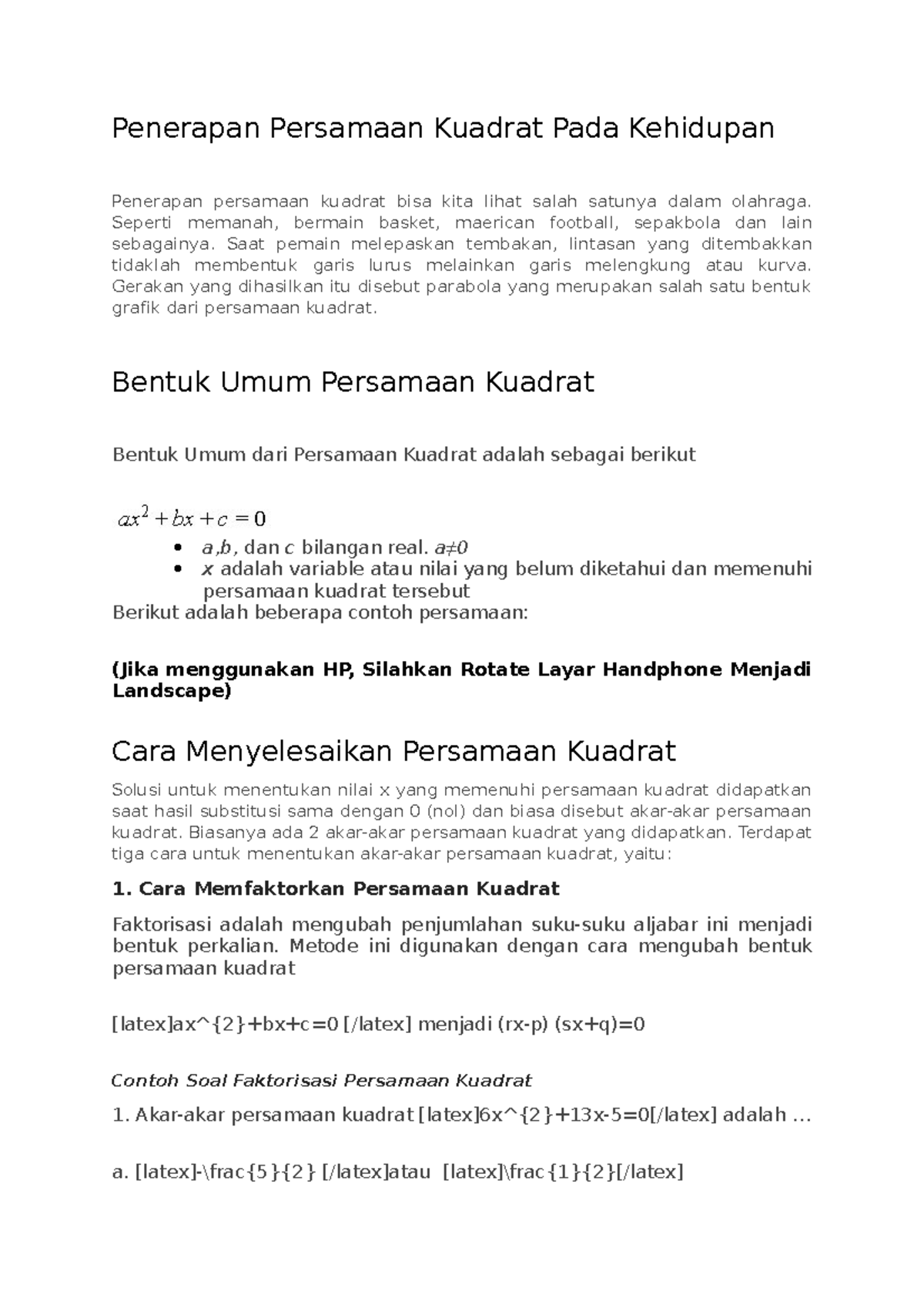 Penerapan Persamaan Kuadrat Pada Kehidupan - Penerapan Persamaan ...