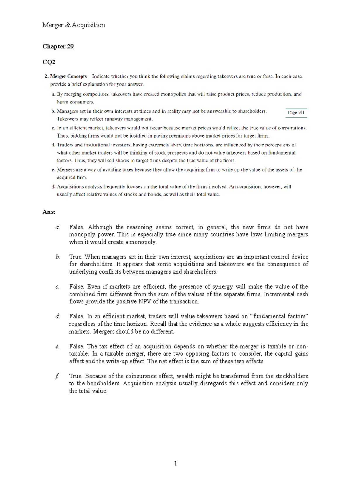 FIN322 S2020 tutorial solutions 10 MA - Chapter 29 CQ Ans: a. False ...