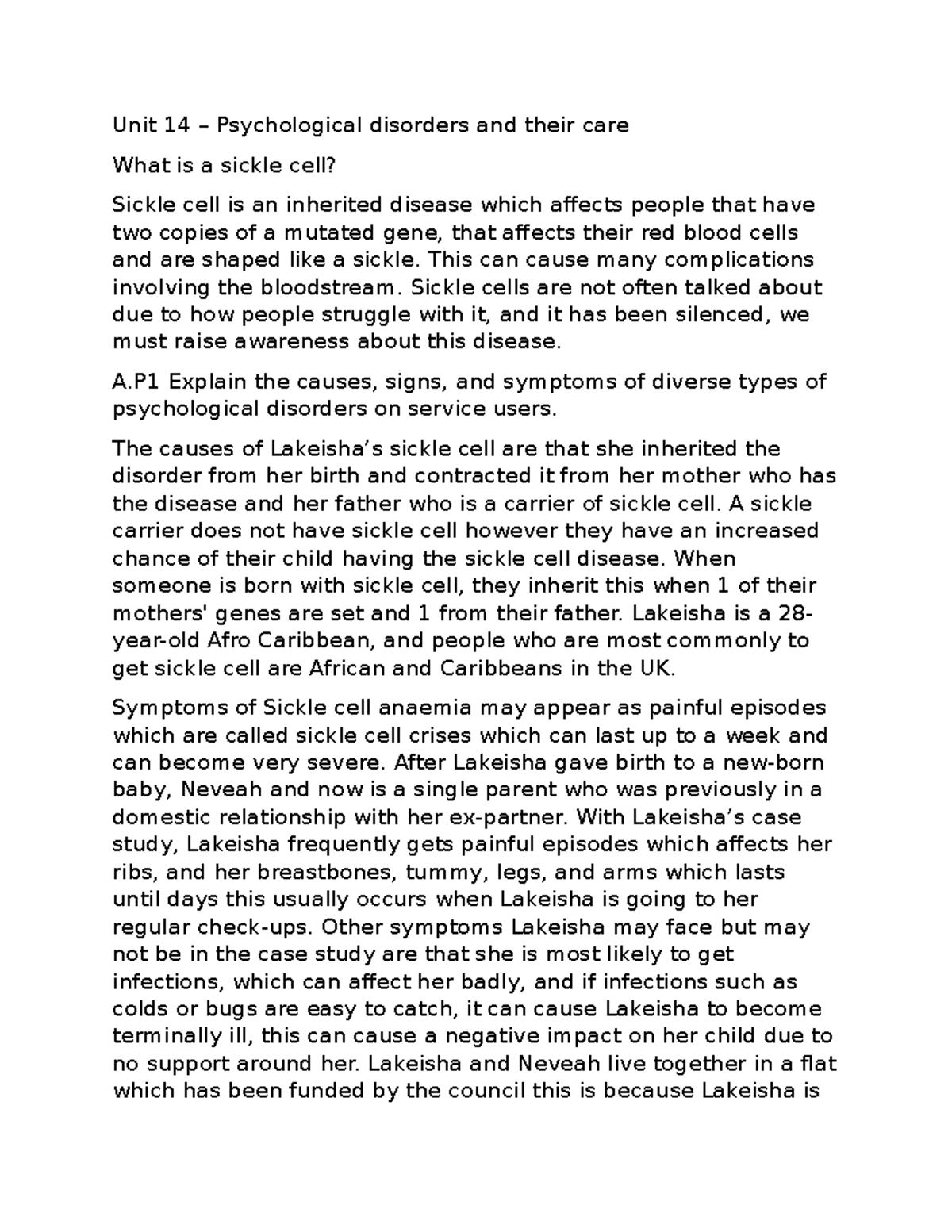 Unit 14 psychological disorders and their care - Unit 14 ...