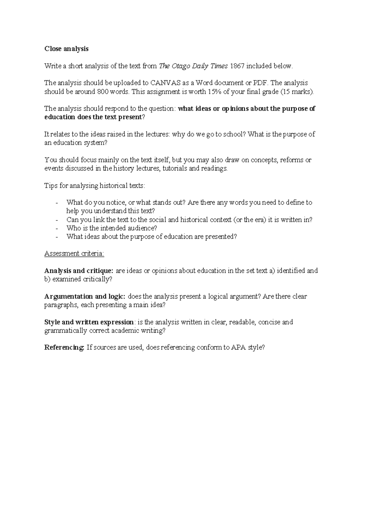 EDUC116 2023 Close Analysis - Close analysis Write a short analysis of ...