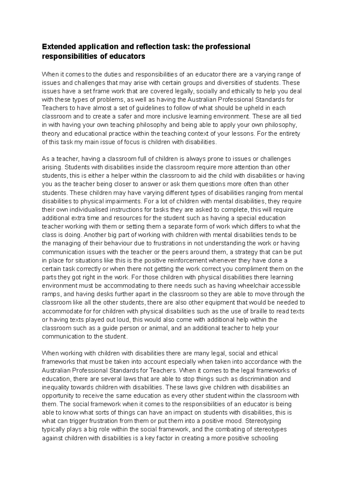 Extended application and reflection task the professional ...