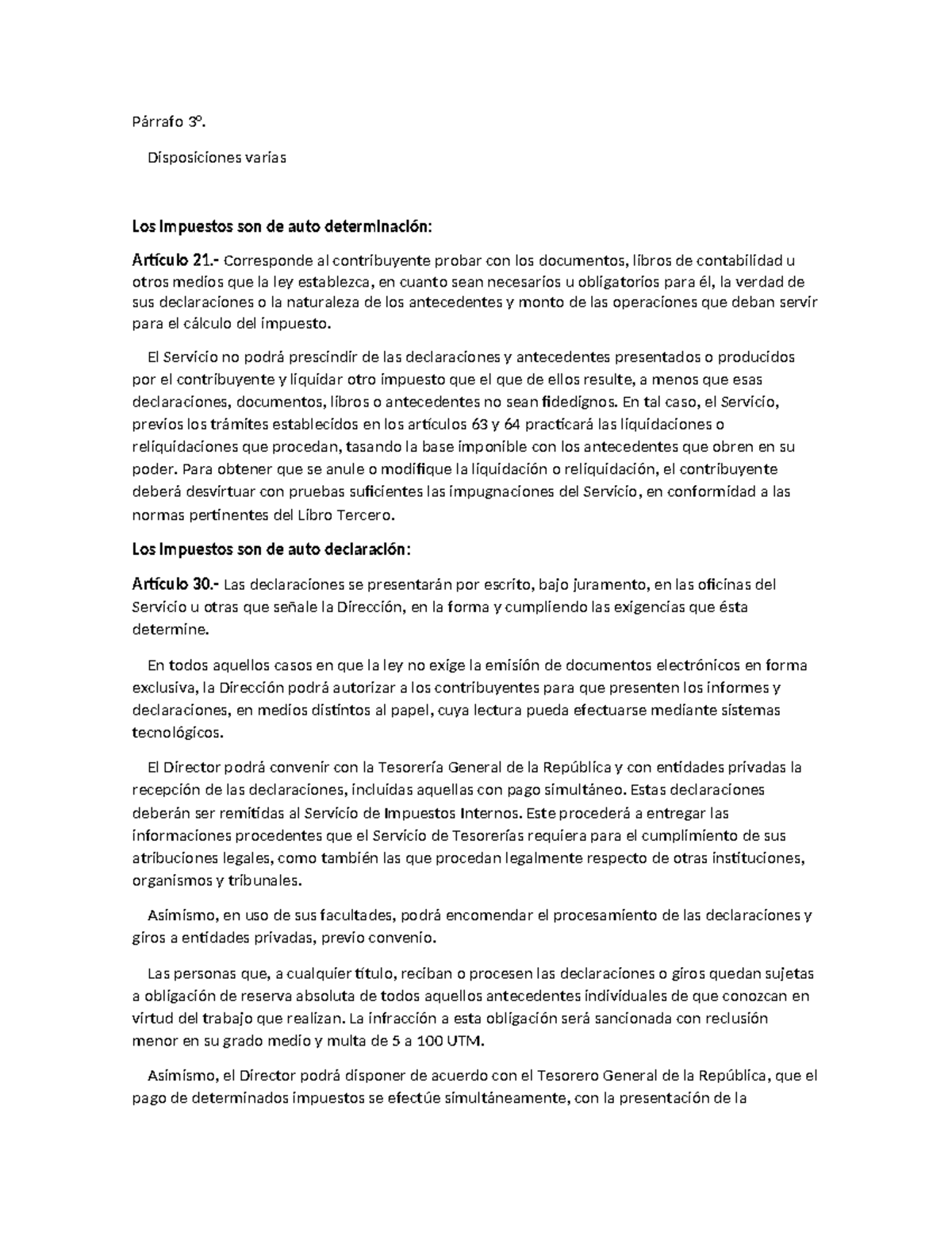 Cod Tributario - Párrafo 3°. Disposiciones varias Los impuestos son de ...