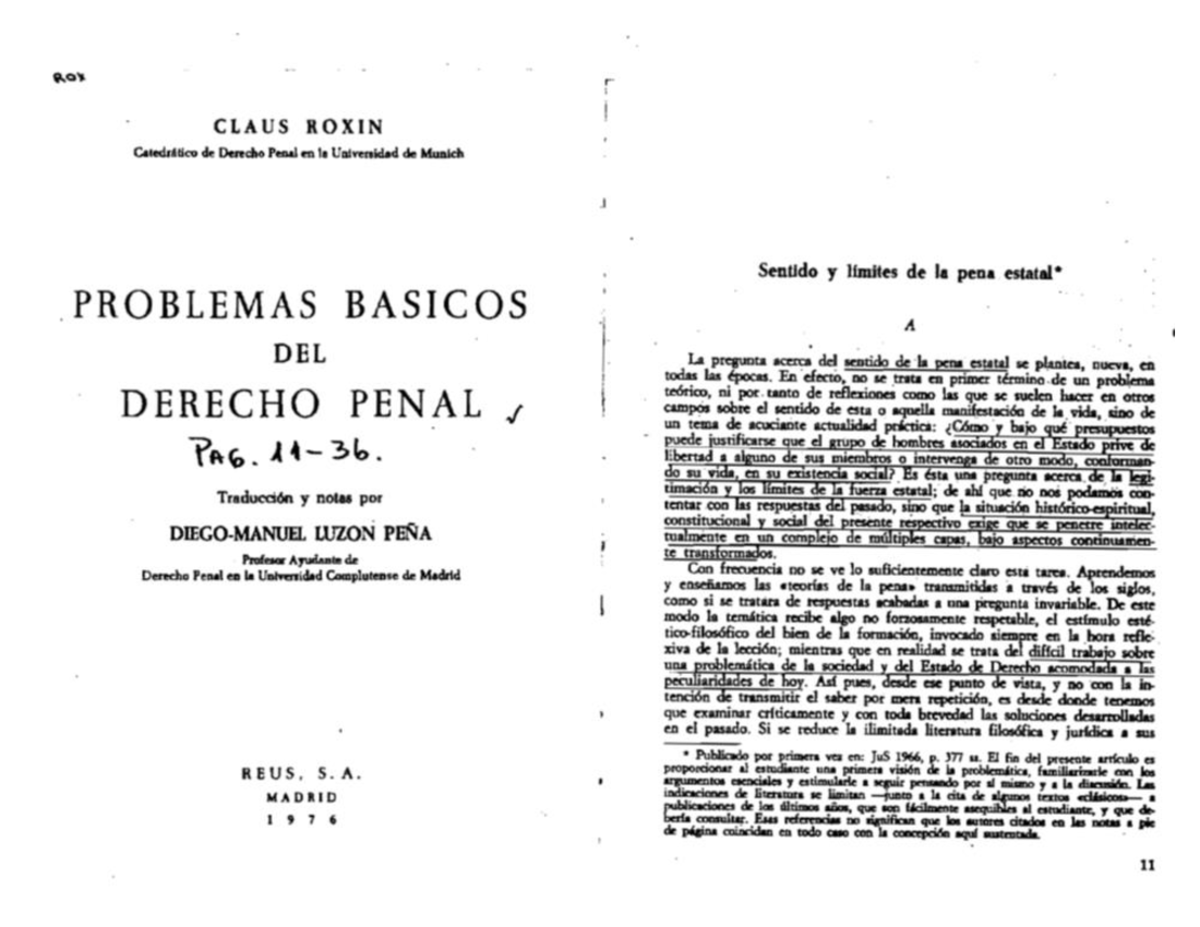 Teorias de la pena . Roxin - Derecho penal - Studocu