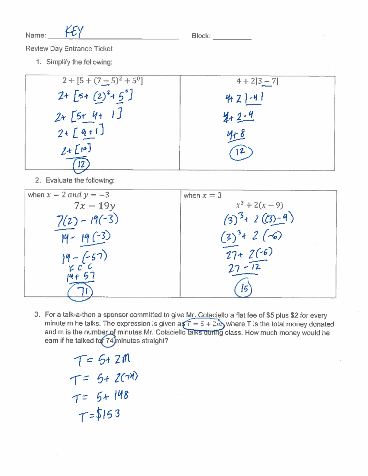Review Day Entrance Ticket Answers - MATH 113 - Studocu