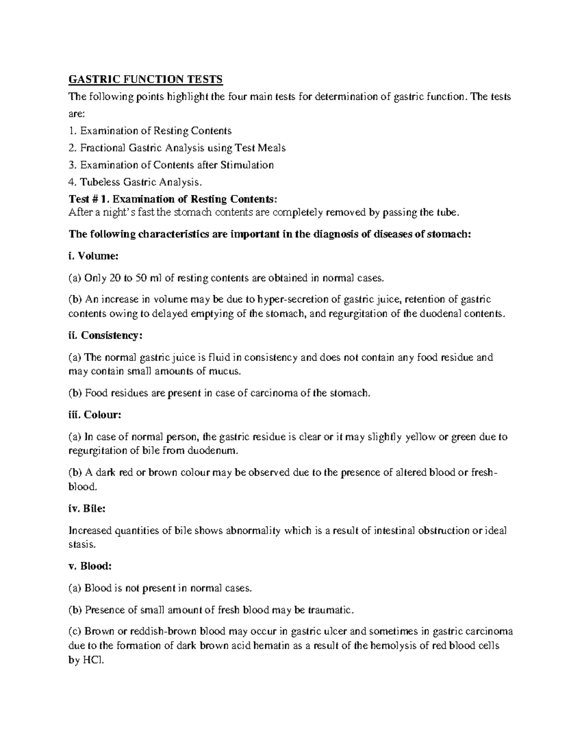 Gastric Function Tests - GASTRIC FUNCTION TESTS The following points ...