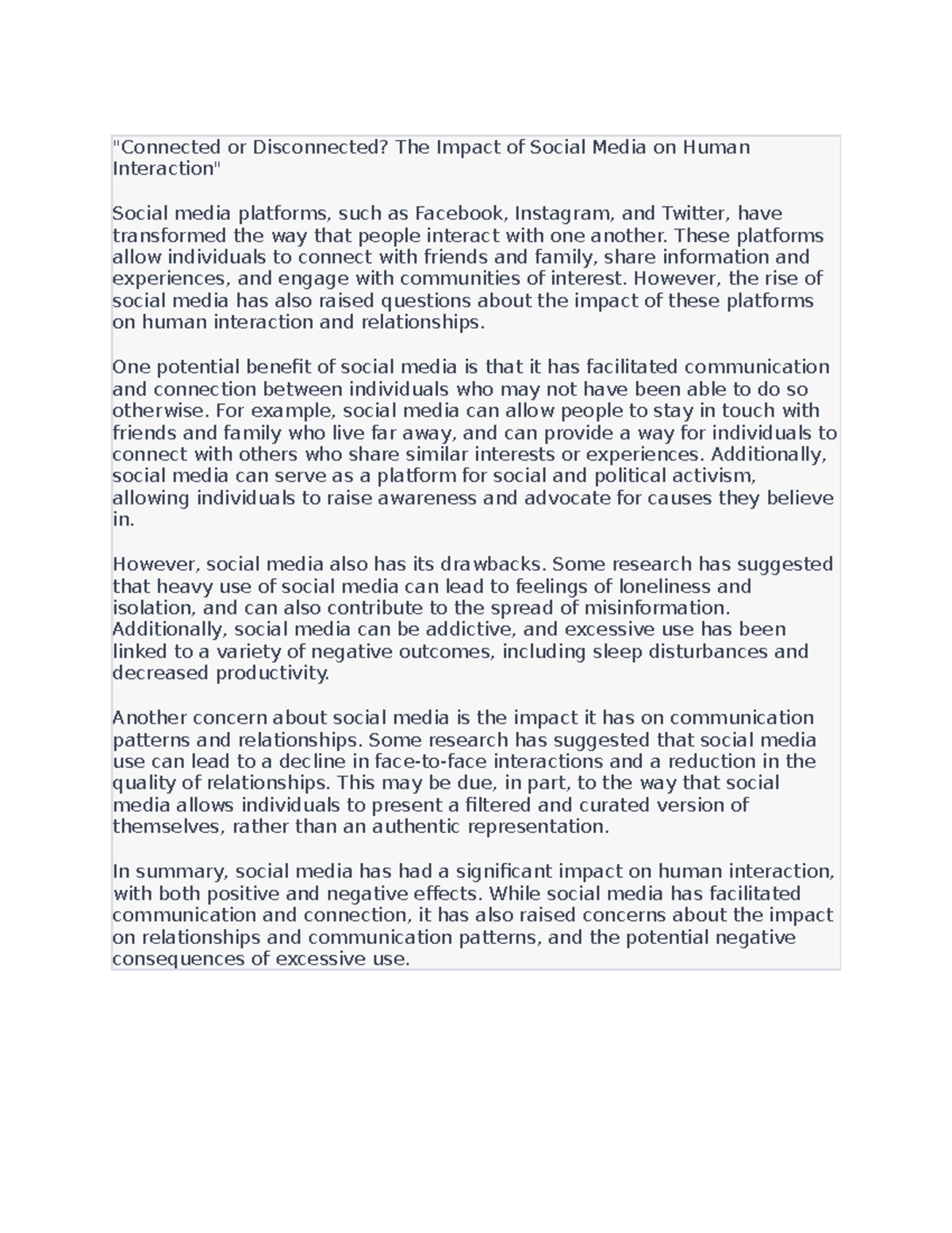 Connected or Disconnected - "Connected or Disconnected? The Impact of ...