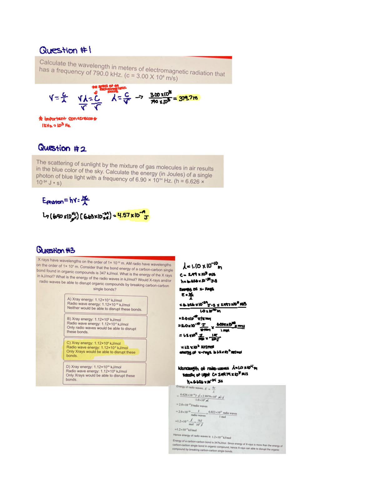 HW#1 - HW notes - Question has Calculate a the wavelength in meters of ...