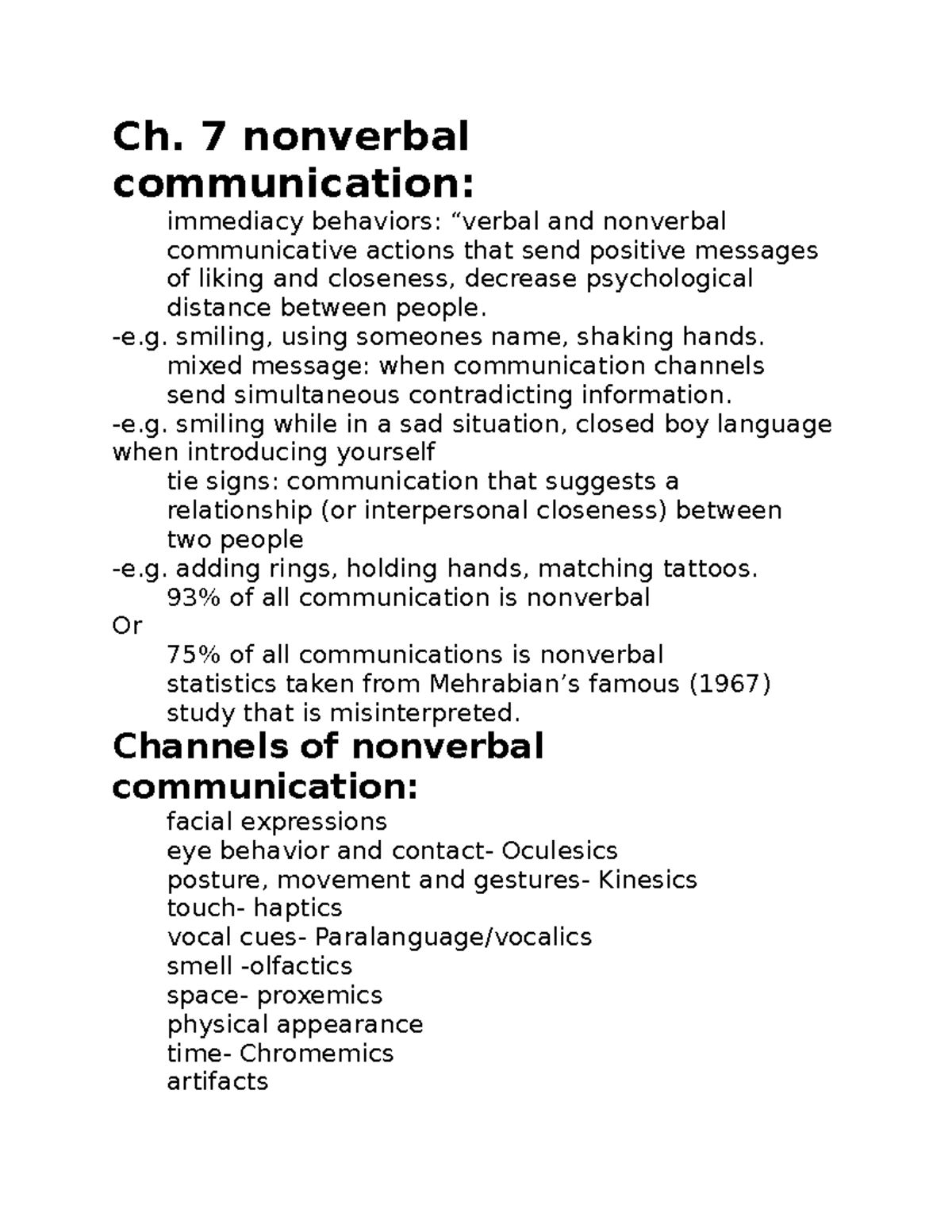 Nonverbal - this is notes over nonverbal - Ch. 7 nonverbal ...