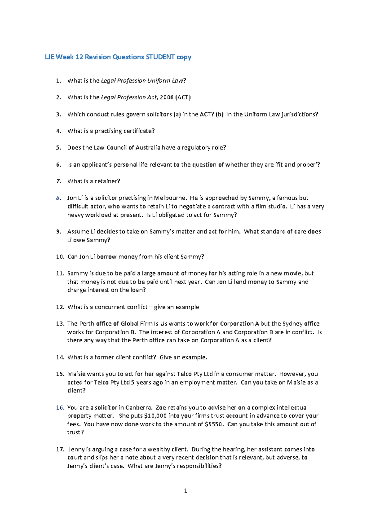 LJE week 12 Revision Questions Student COPY - 1 LJE Week 12 Revision Questions STUDENT copy What ...