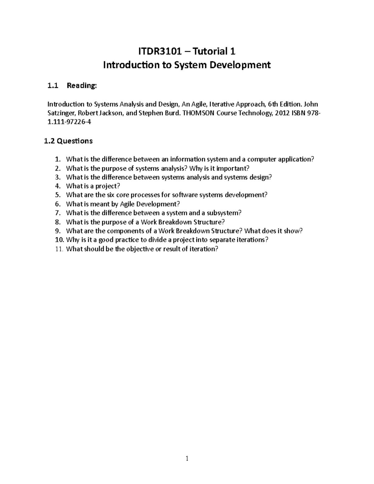 Tutorial 1 - System Development - ITDR3101 – Tutorial 1 Introduction to ...