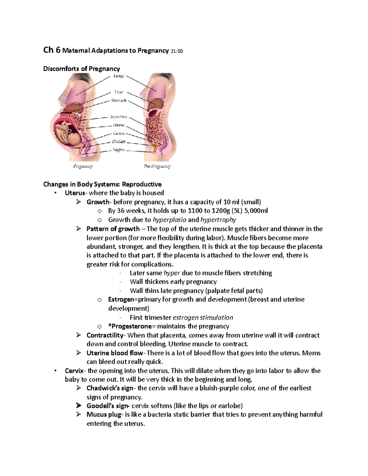 OB Ch 6 - THis is my notes - Ch 6 Maternal Adaptations to Pregnancy 21 ...