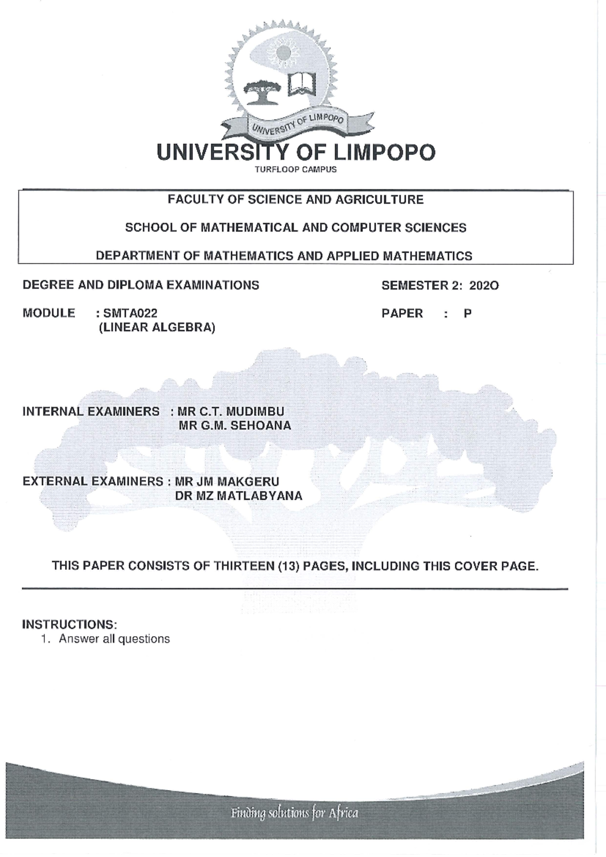 SMTA022 Main OCT NOV 2020 - UNIVERSITY OF LIMPOPO UNIVERSITY OF LIMPOPO ...